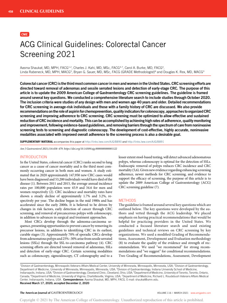 Acg Clinical Guidelines Colorectal Cancer.14 | PDF | Colorectal Cancer ...