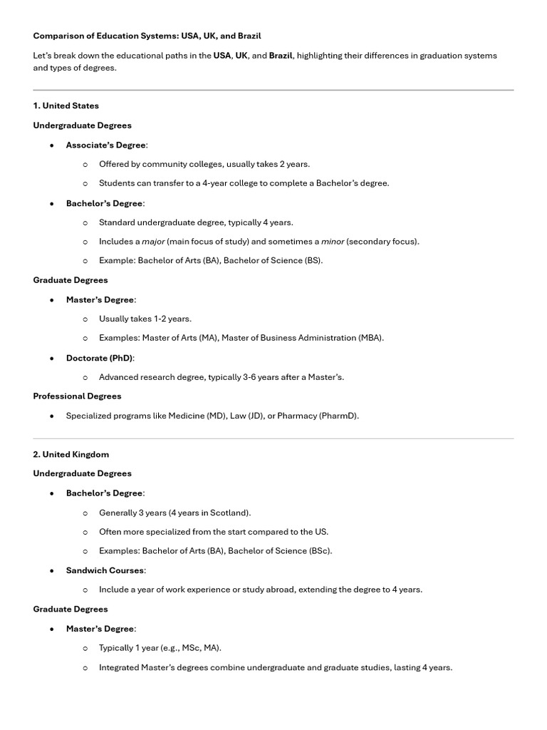 Comparison of Education Systems | PDF | Academic Degree | Bachelor's Degree