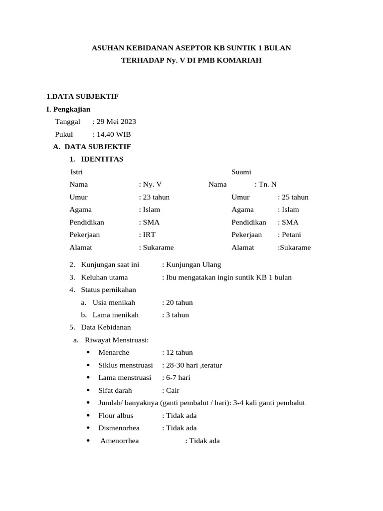 Asuhan KB Suntik 1 Bulan | PDF