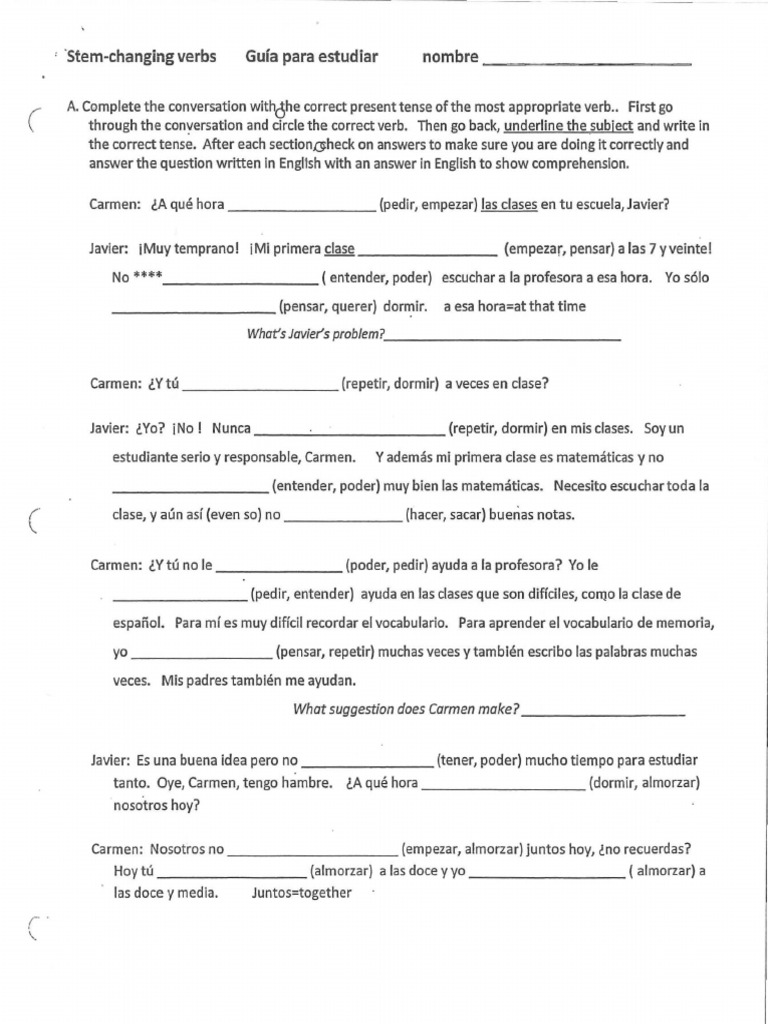 Stem-Changing Verbs,, Dialogue | PDF