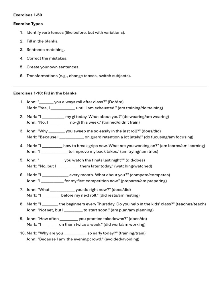 Exercises Simple Present Present Continuous Bjj | PDF | Languages | Foreign Language Studies