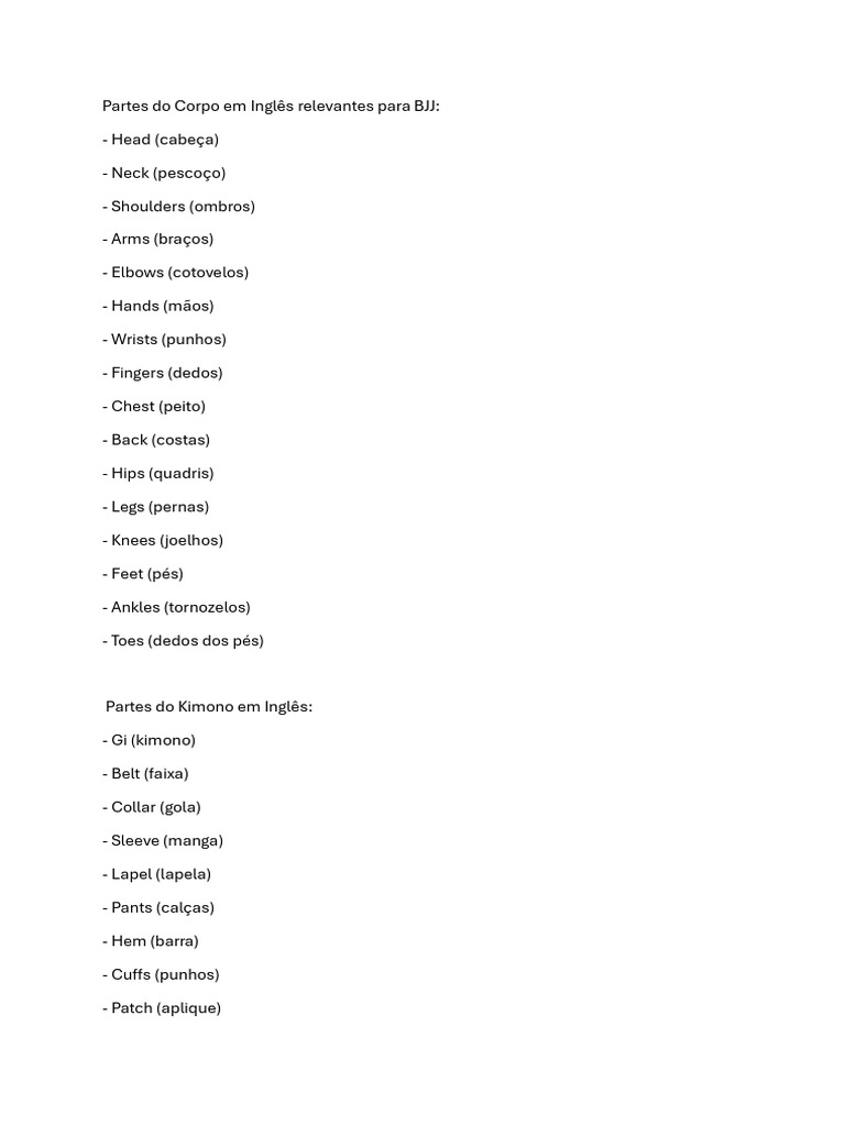 BJJ Body Parts and Gi Parts | PDF | Brazilian Jiu Jitsu