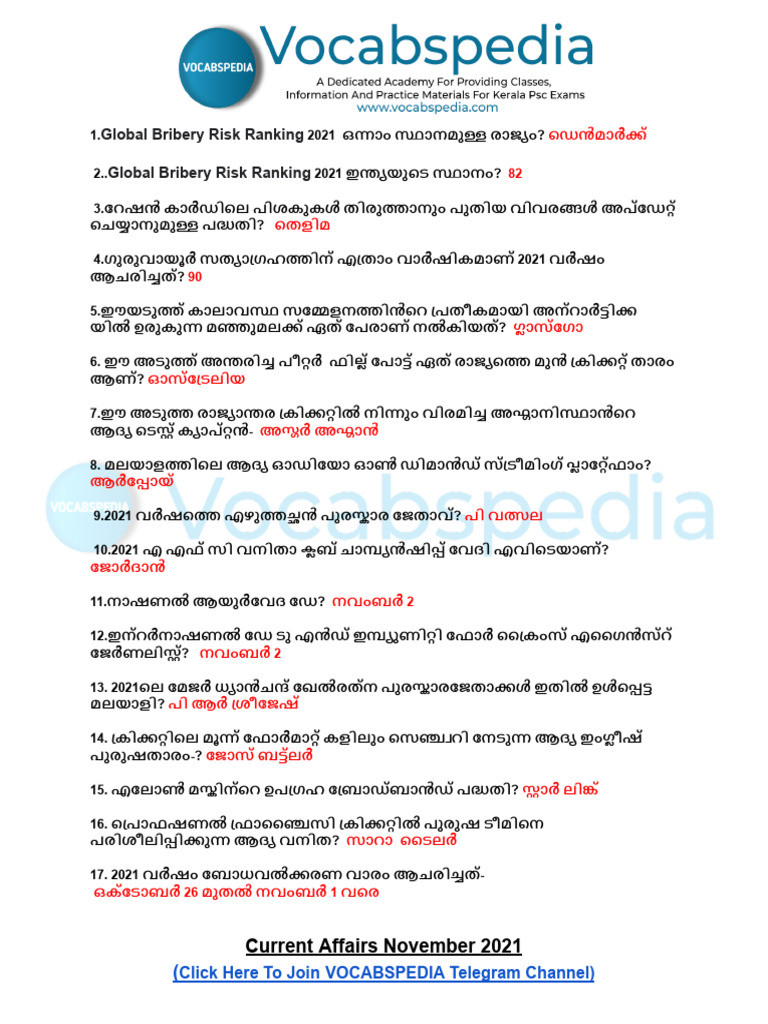 Current Affairs NOV 2021 | PDF