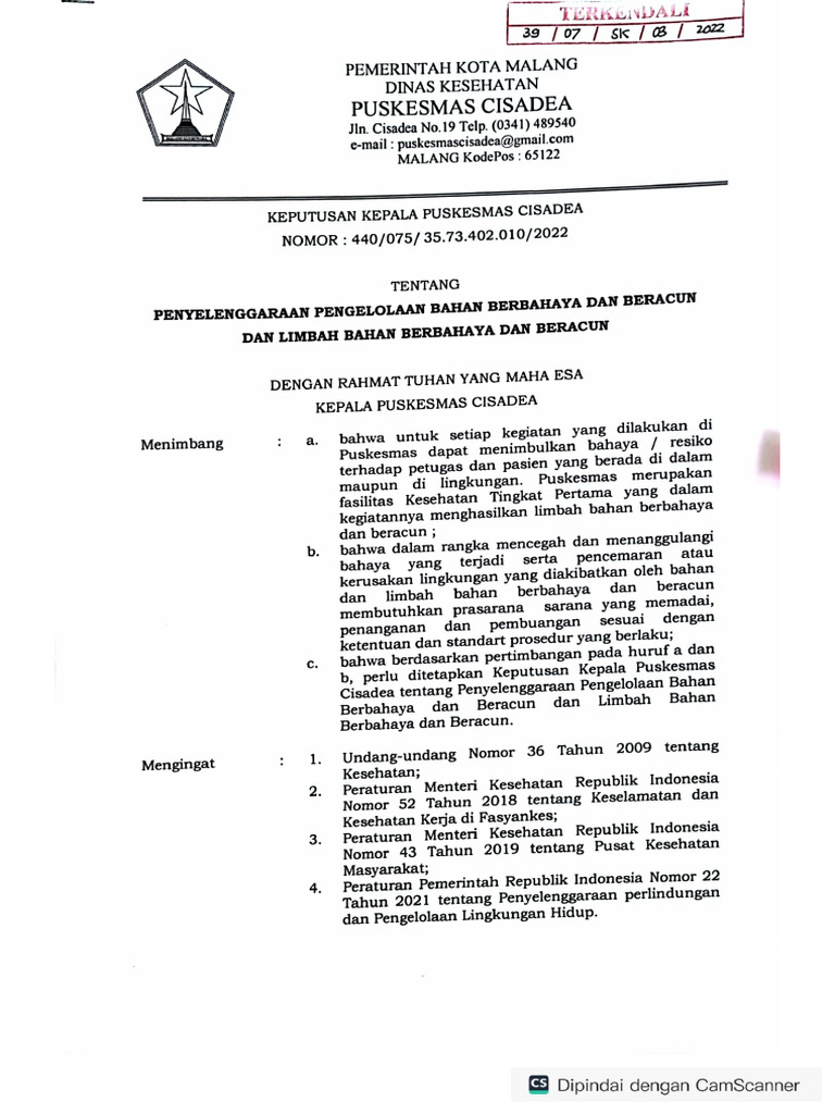 SK Penyelenggaraan pengelolaan B3 dan Limbah B3 | PDF