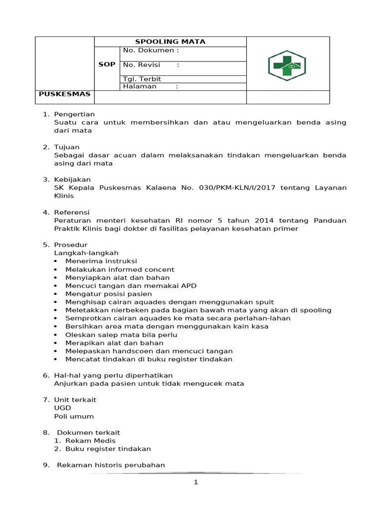 Prosedur Spooling Mata di Puskesmas | PDF