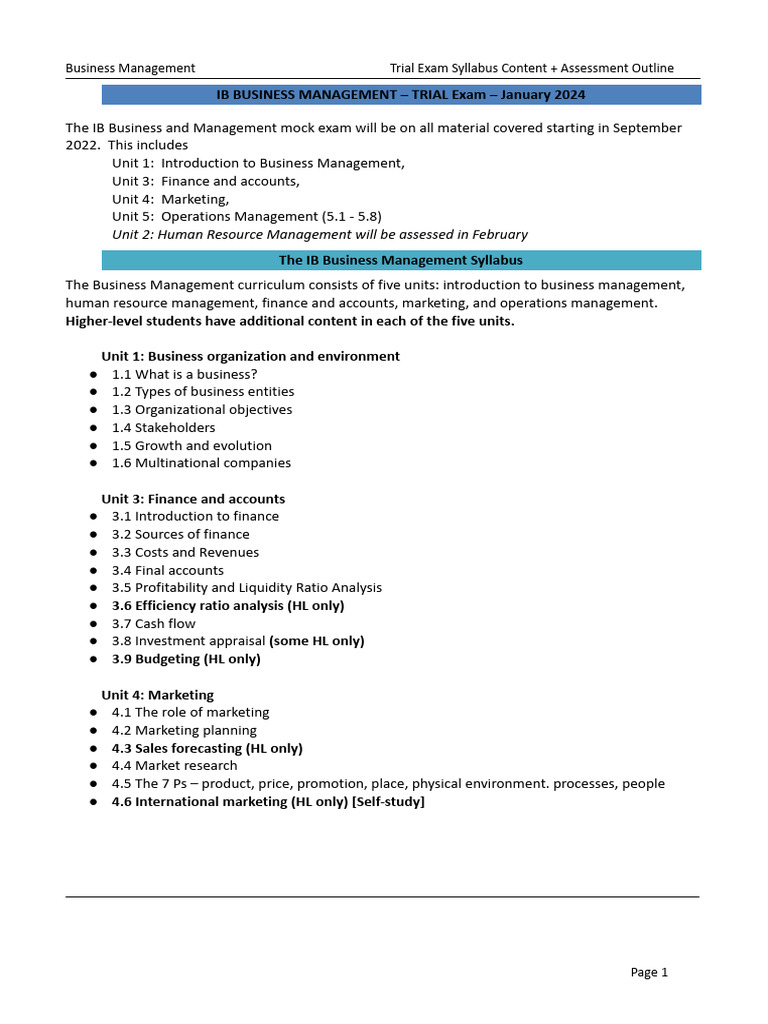 IB Business Management Trial Exam Guide | PDF | Marketing | Business ...