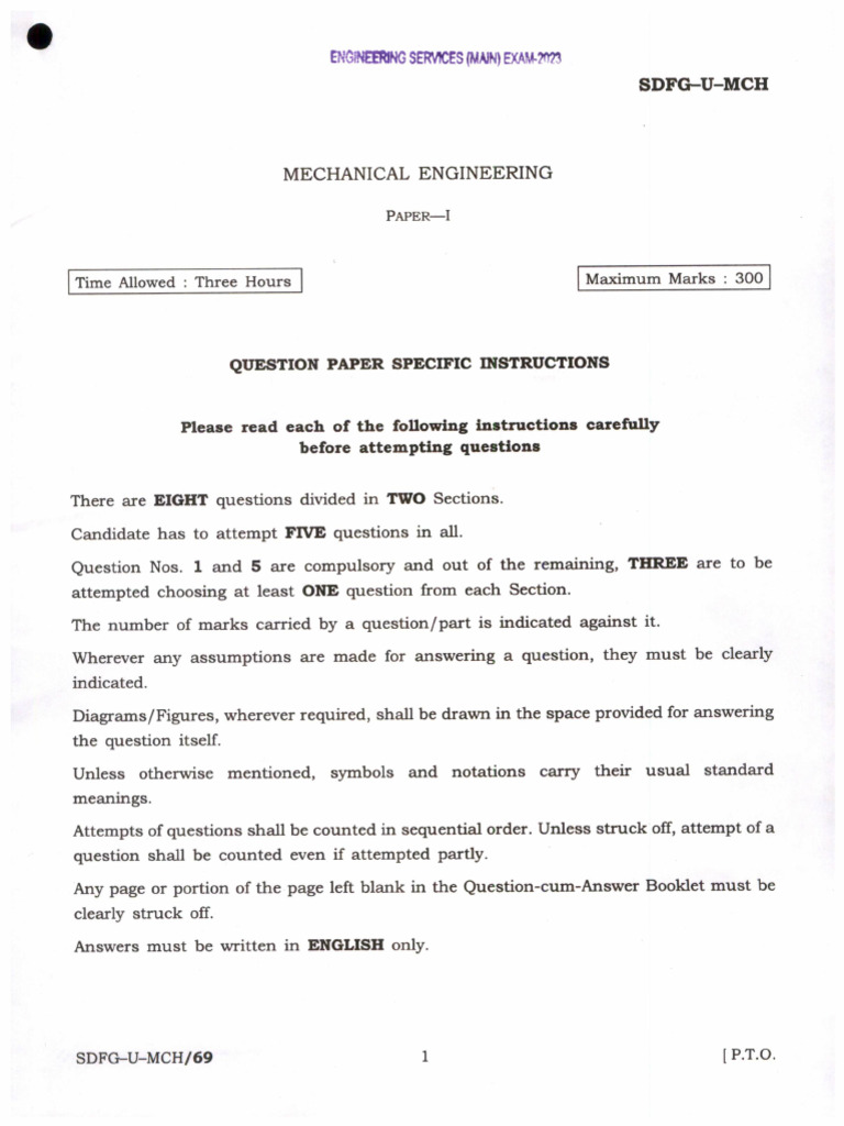 QP Esem 23 Mechanical Engineering Paper I 250623 | PDF
