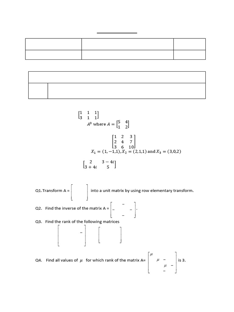 Question Bank BAS-103 | PDF | Matrix (Mathematics) | Eigenvalues And Eigenvectors