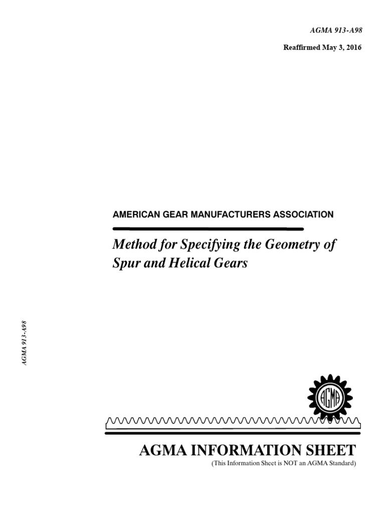 AGMA 913-A98-Method For Specifying The Geometry of Spur and Helical ...