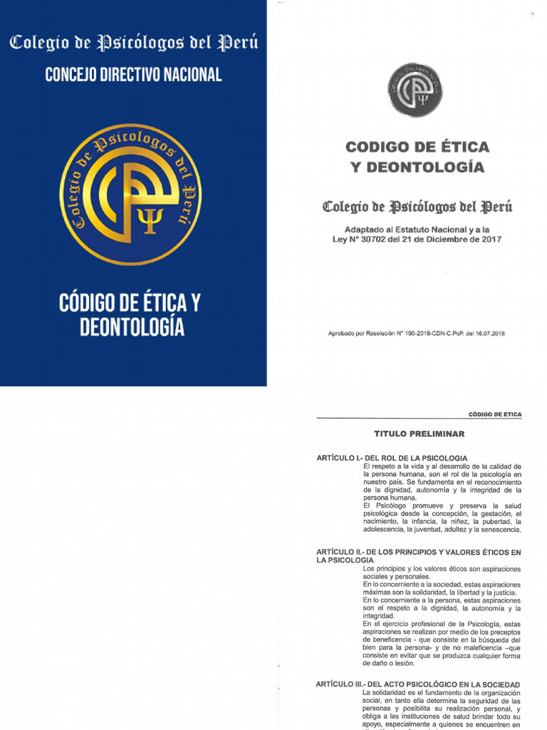 Código de Ética y Deontología Psicólogos Perú | PDF | Psicólogo | Sicología