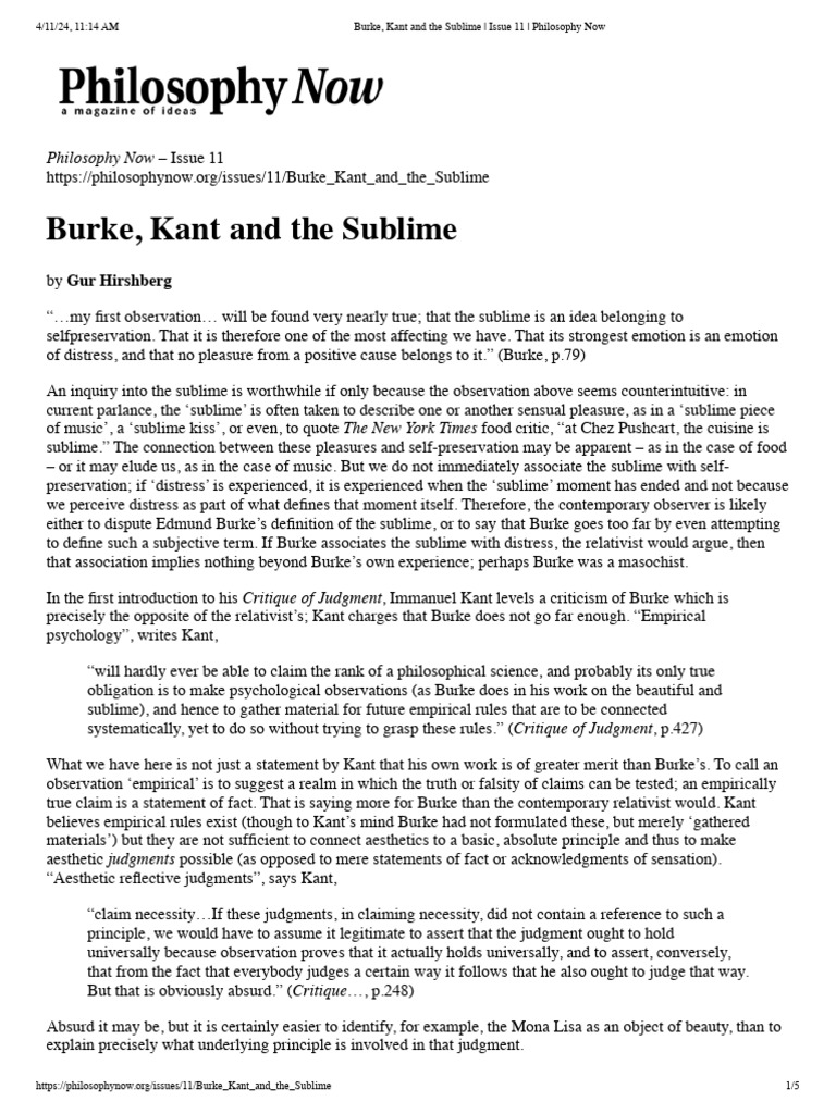 Burke, Kant and the Sublime _ Issue 11 _ Philosophy Now | PDF ... Burke, Kant and the Sublime _ Issue 11 _ Philosophy Now | PDF ...