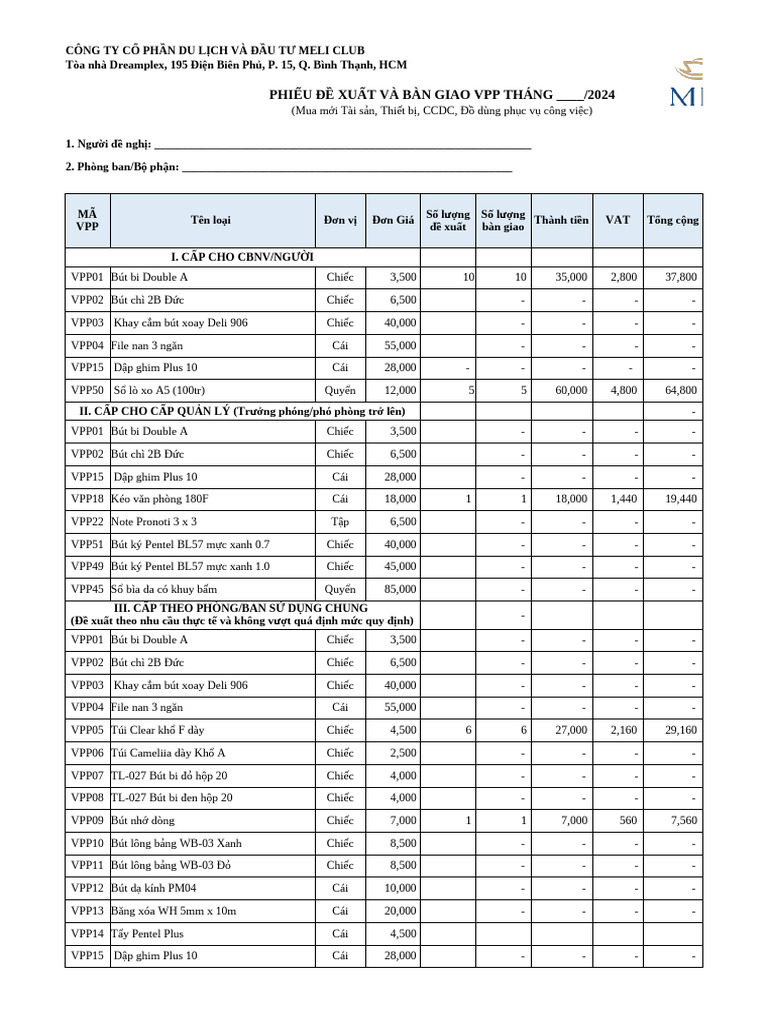 ĐỀ XUẤT VPP CC THÚY | PDF