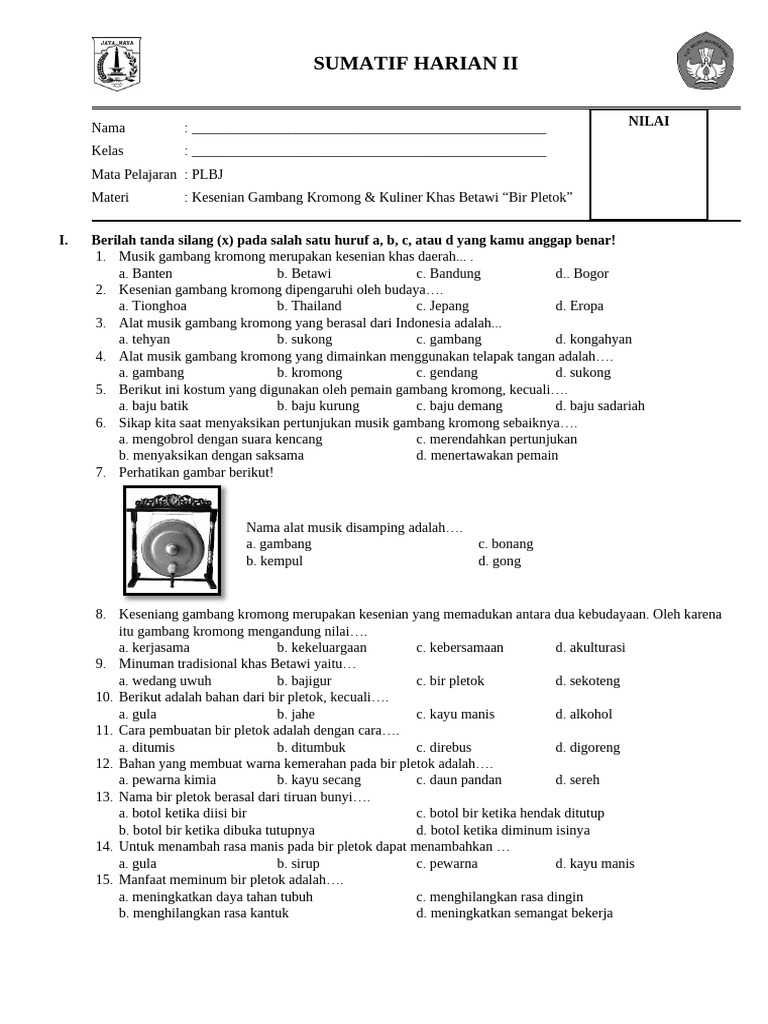PLBJ-SUMATIF HARIAN II | PDF