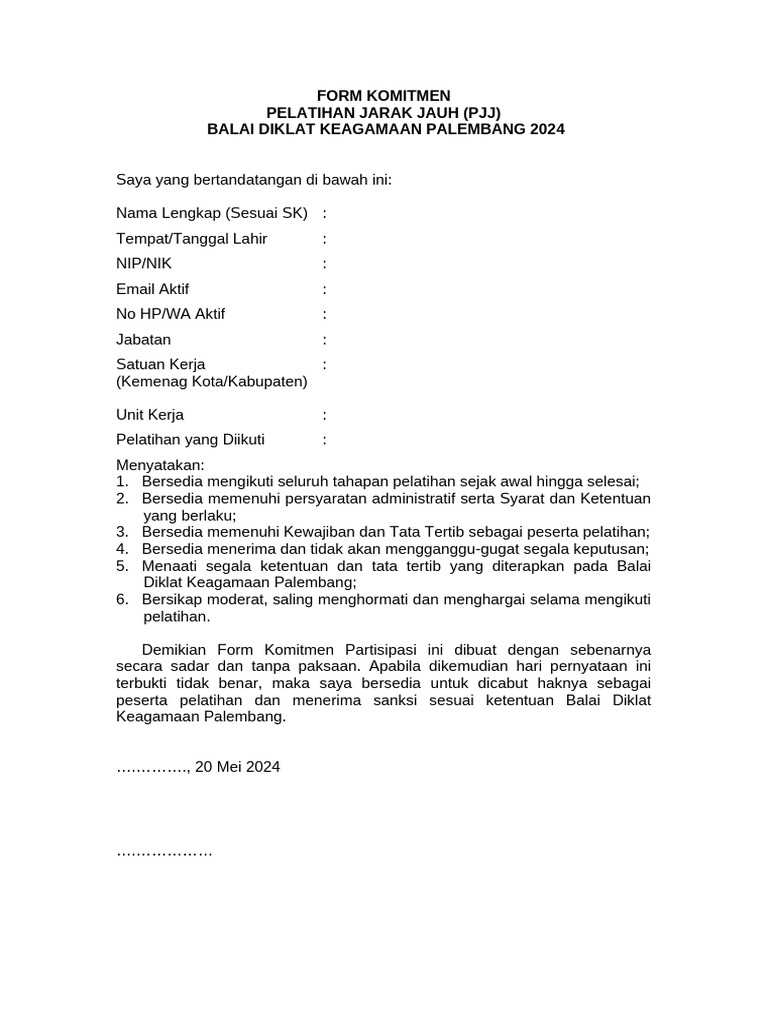 Form Komitmen 2024 | PDF