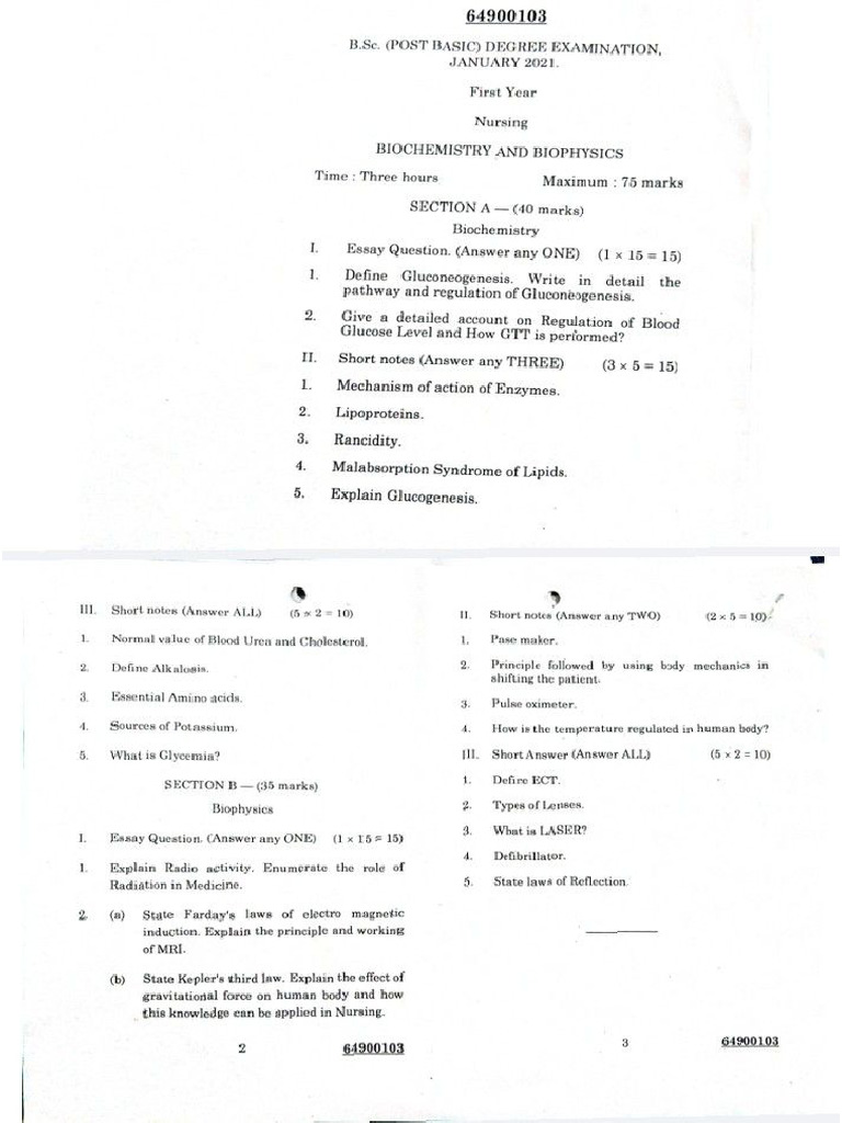 Biochemistry Question Paper | PDF