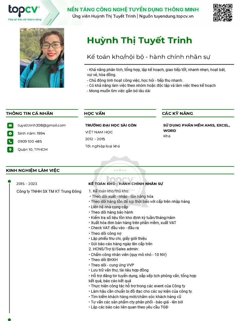 Huynh Thi Tuyet Trinh TopCV.vn 091024.173946 | PDF
