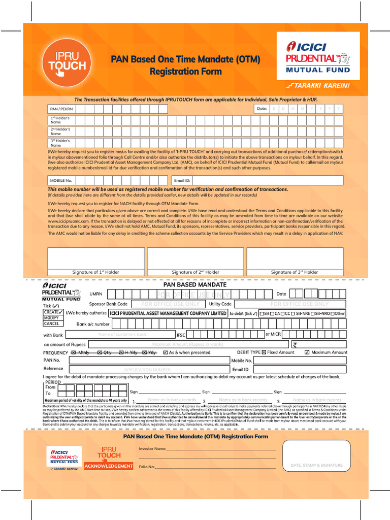 One Time Mandate Otm Registration Form - Pan Based | PDF | Mutual Funds ...
