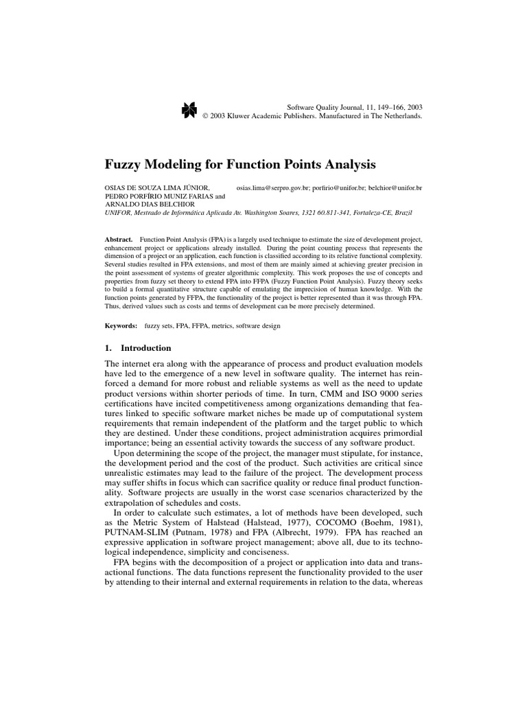 Fuzzy Modeling for Function Points Analysis | PDF | Fuzzy Logic | Function (Mathematics)