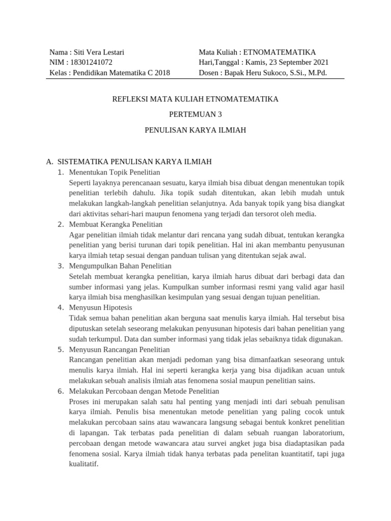 Siti Vera Lestari_PMatC_Tugas Refleksi 3 | PDF
