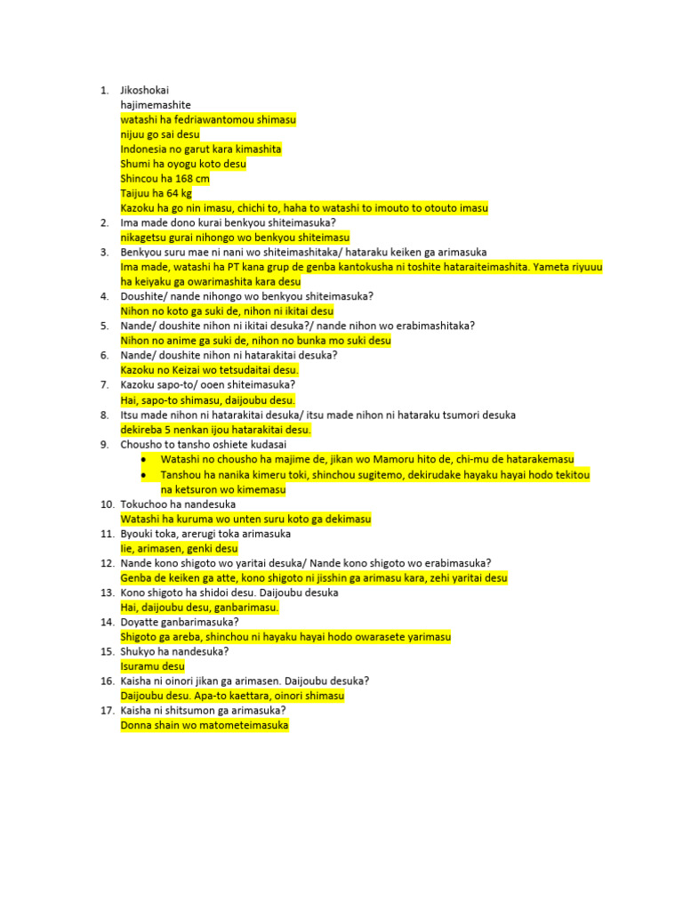 Japanese Self-Introduction and Work Goals | PDF