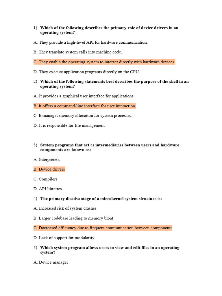 Ch2 Questions DrShrouk Answers | PDF | Kernel (Operating System) | Operating System