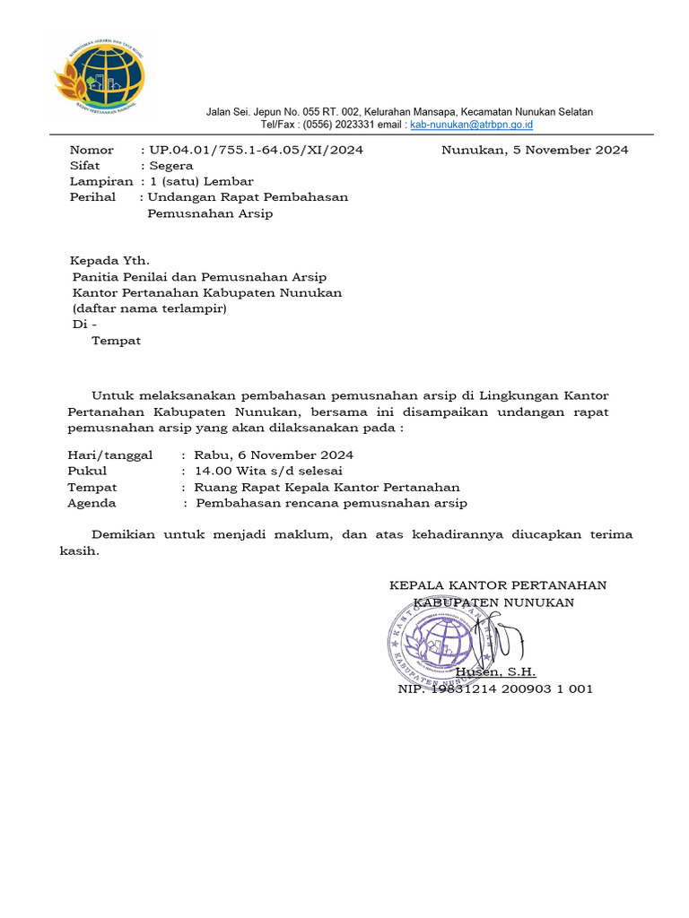 Undangan Rapat Pemusnahan Arsip | PDF