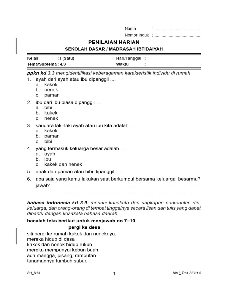 PH Kelas 1 - T4 - ST3 | PDF