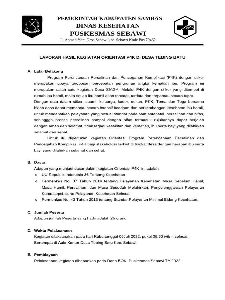 Laporan Orientasi p4k Tb | PDF