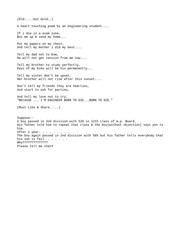 Heartfelt Poem on Student Struggles | PDF