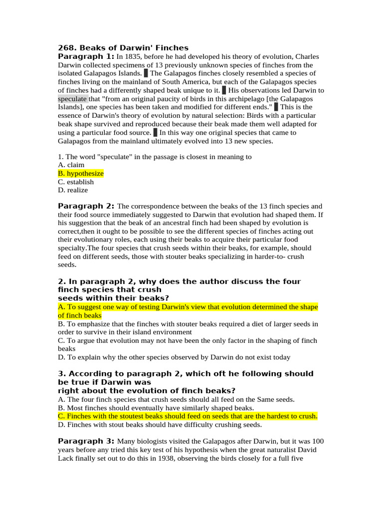 Beaks of Darwin' Finches | PDF | Biological Evolution | Evolutionary ...