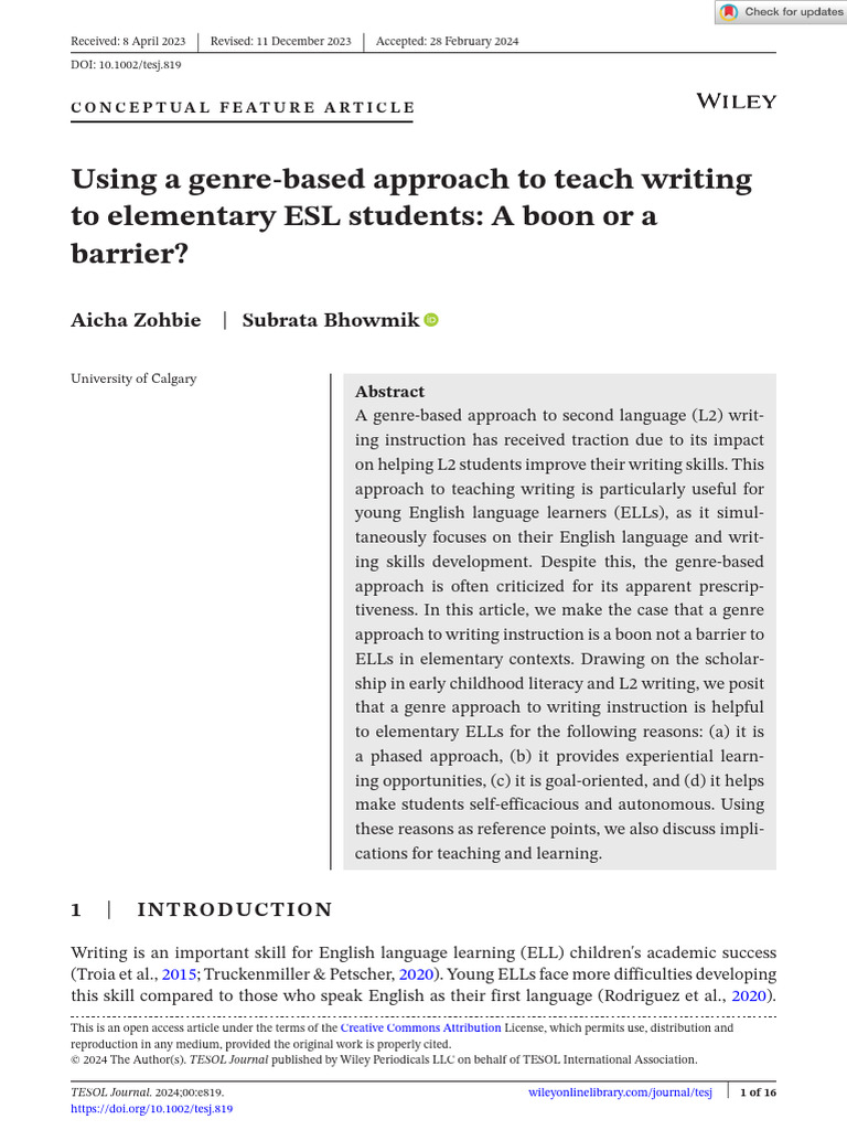 Genre-Based Writing for Elementary ELLs | PDF | English As A Second Or ...