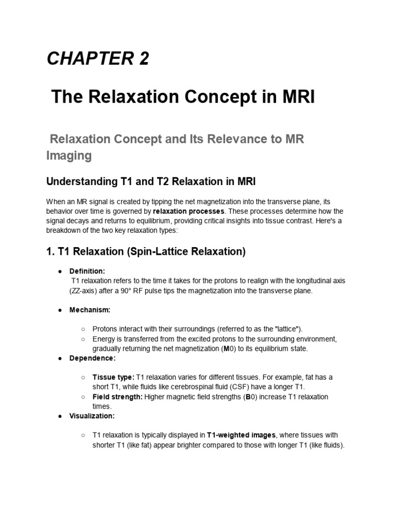 T1 and T2 relaxation | PDF | Relaxation (Nmr) | Magnetic Resonance Imaging