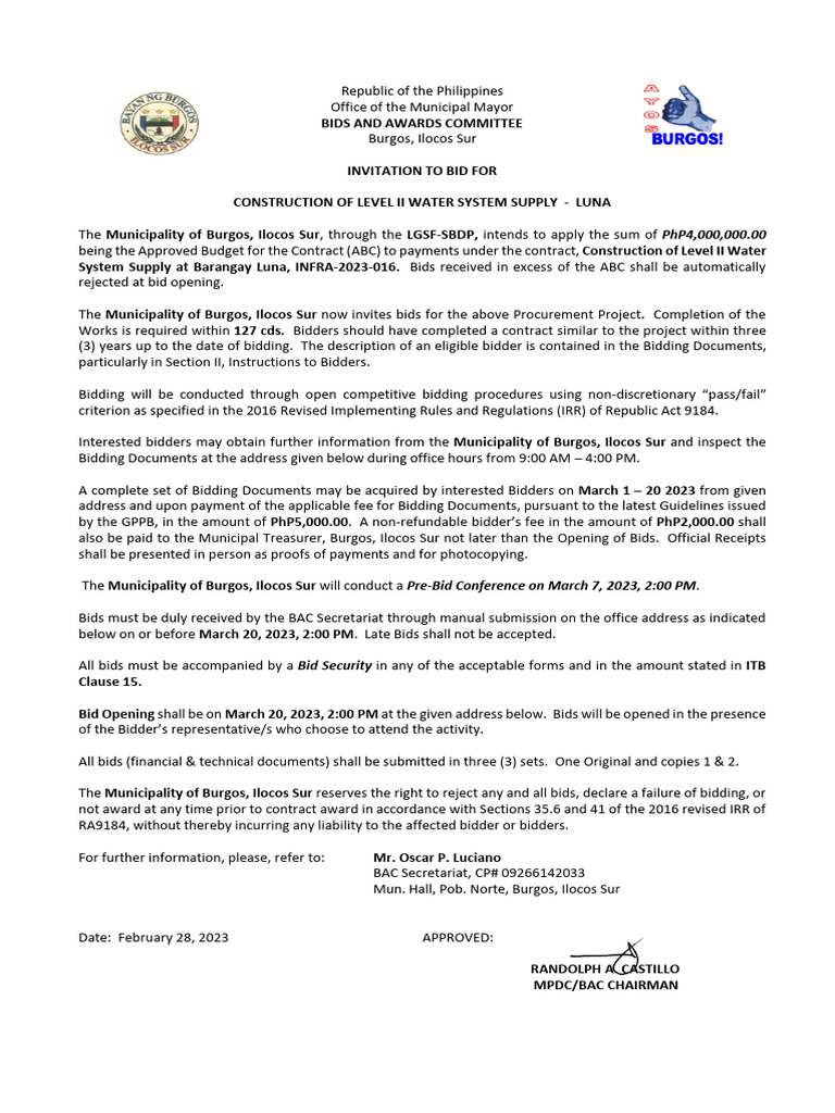 Construction of Level II Water System Supply Luna | PDF | Justice ...