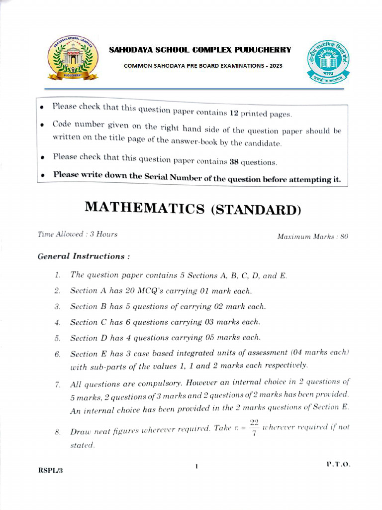 Class 10 Maths Sample Paper Set C | PDF | Circle | Area
