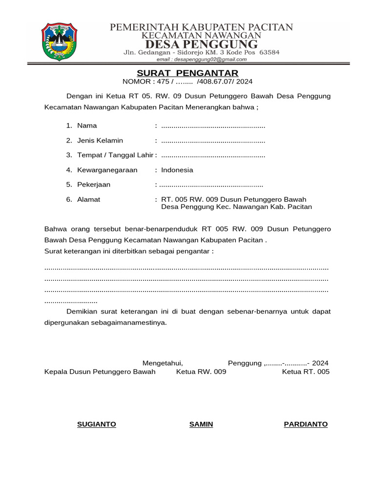 Surat Pengantar RT 2024 | PDF