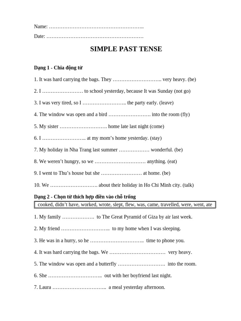 Past Simple Tence Exercise | PDF