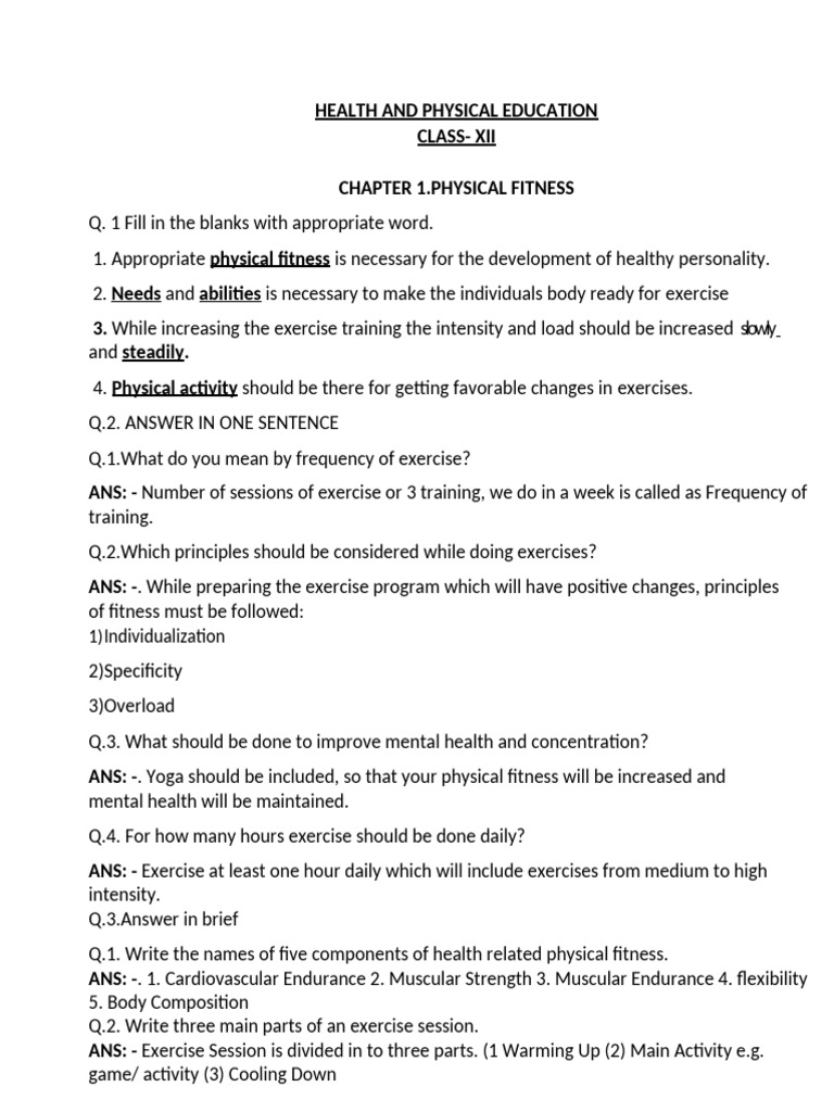 Question Bank XII STD Health and Physical Education | PDF | Physical ...