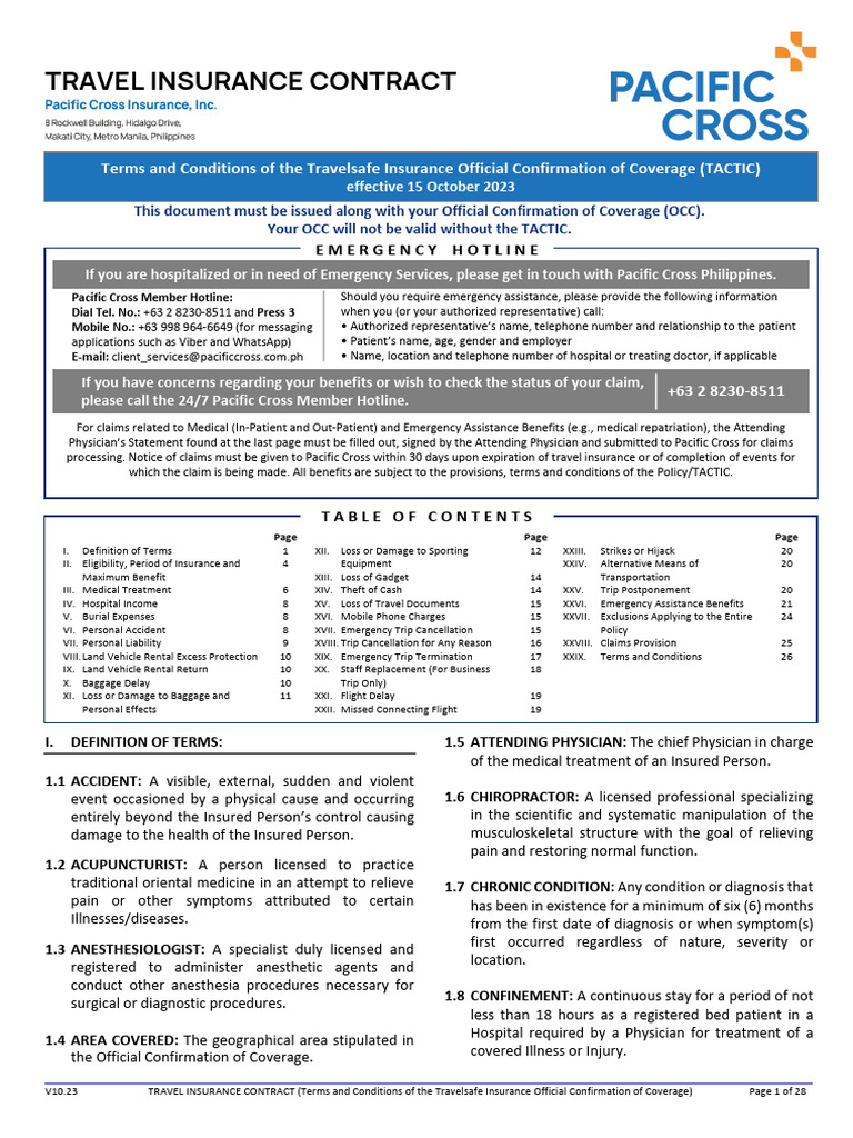 Travel Insurance Contract (TACTIC) - 2023-10 (October 15) | PDF | Scuba ...