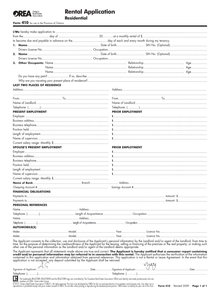 OREA Rental Application | PDF | Private Law