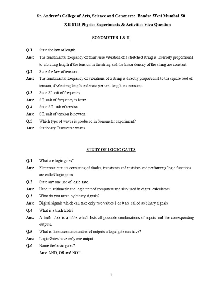 HSC Practical VIVA Questions (24-25) | PDF | Logic Gate | Oscillation