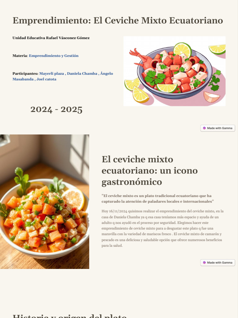 Emprendimiento de Ceviche Mixto Ecuatoriano | PDF | Mariscos | Alimentos