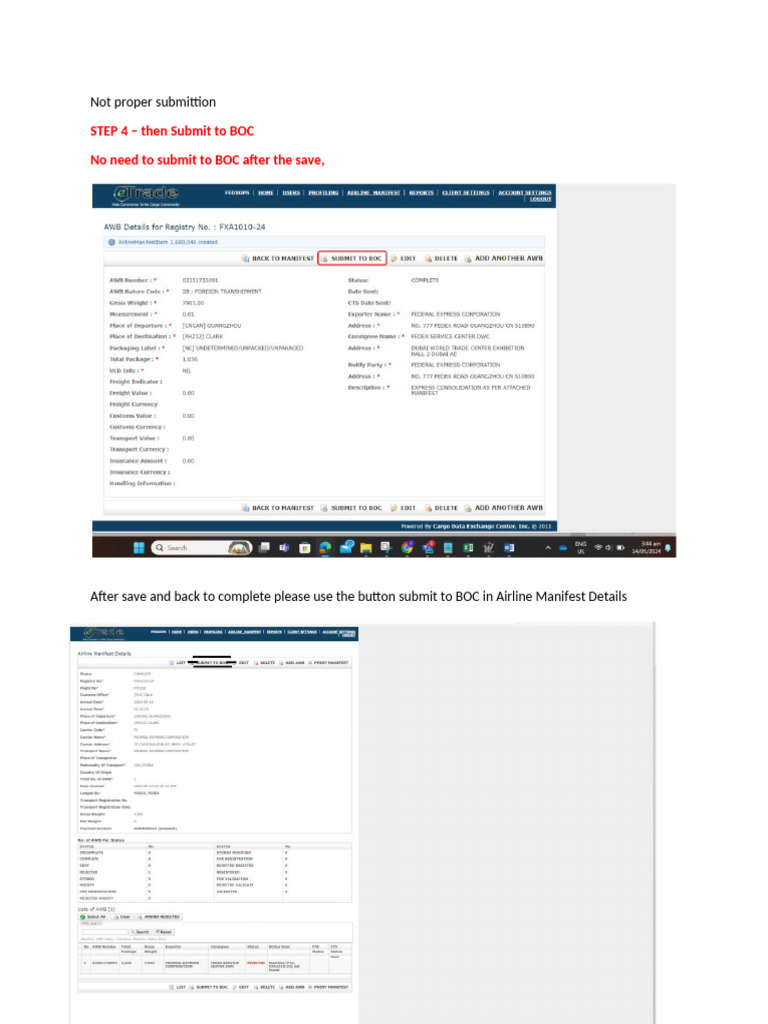 STEP 4 - Then Submit To BOC No Need To Submit To BOC After The Save | PDF