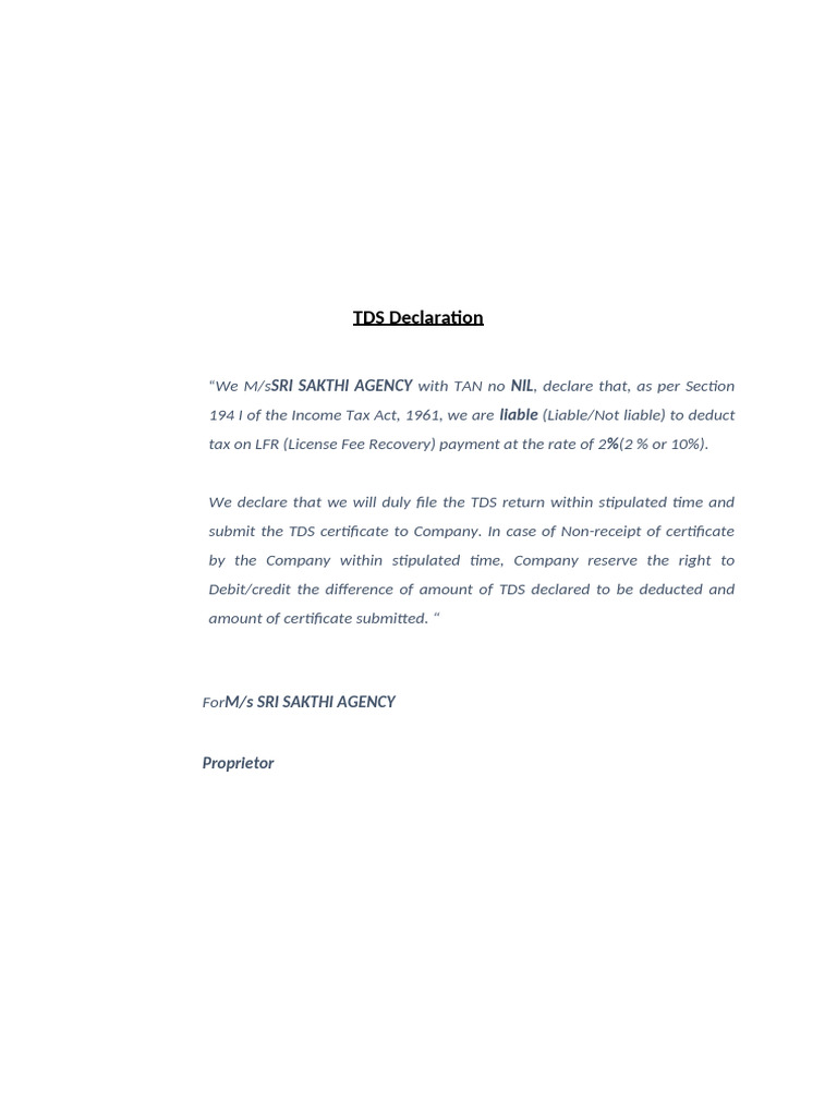 Format For TDS Declaration | PDF