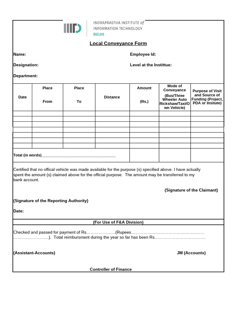 Employee Travel Reimbursement Form | PDF
