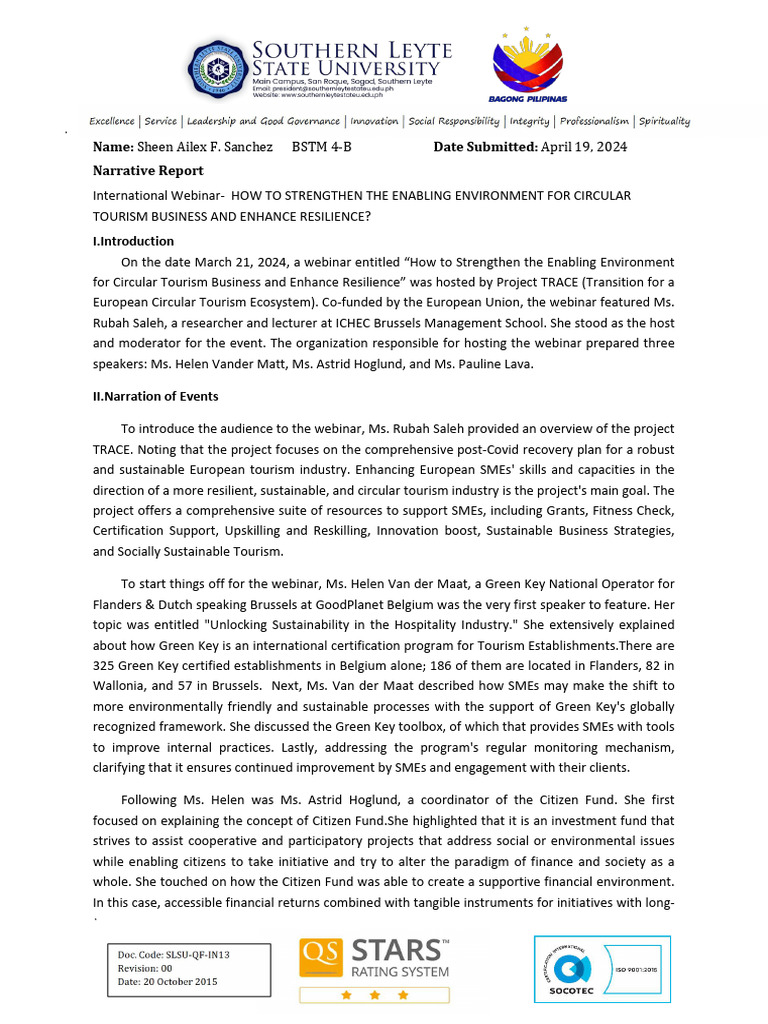 Narrative-Report1 | PDF | Sustainability | Tourism
