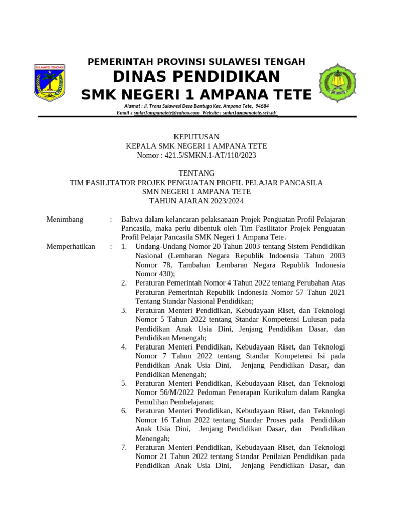 Tim Fasilitator Profil Pelajar Pancasila | PDF