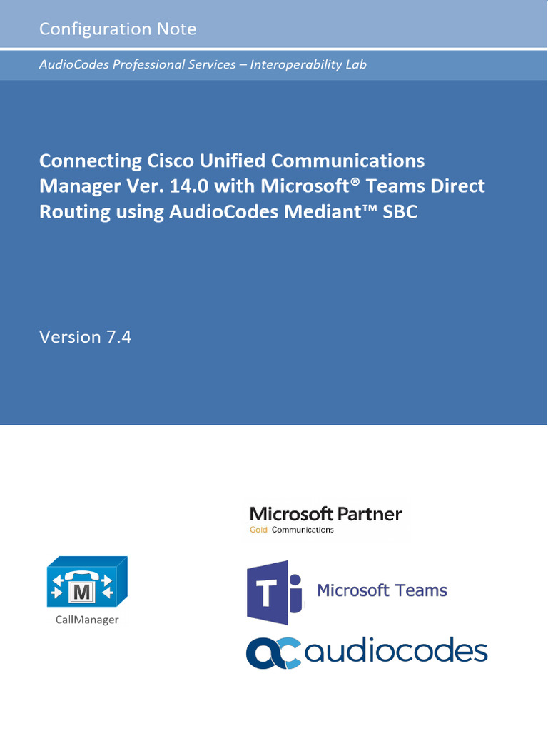 Connecting Cisco Cucm14 With Teams Direct Routing Using Mediant SBC Configuration Note | PDF ...