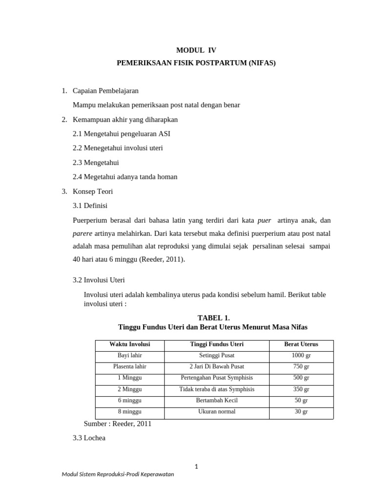 MODUL IV PEMERIKSAAN FISIK POST PARTUM | PDF