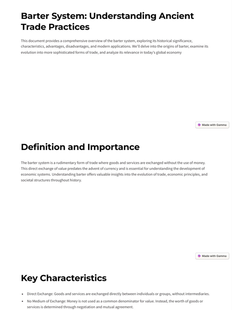 Barter System Understanding Ancient Trade Practices | PDF | Barter ...