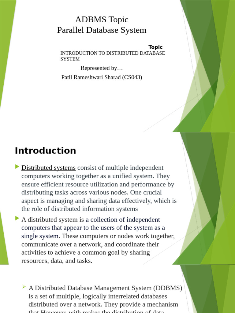 ADBMS Topic Parallel Database System: Represented by Patil Rameshwari Sharad (CS043) | PDF